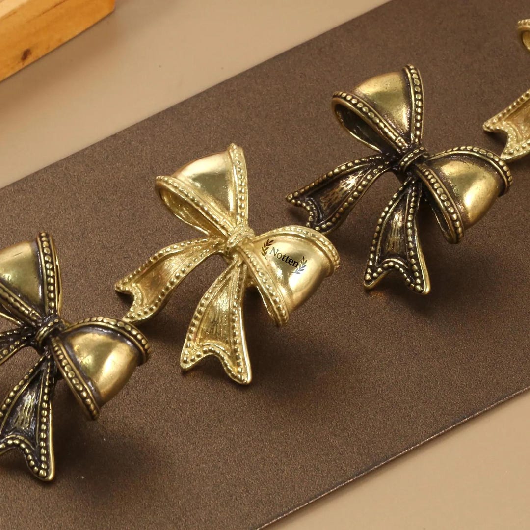 Solid Brass Bow Knobs Pulls Dresser Knob Pull Handles Knot Drawer Knob ...