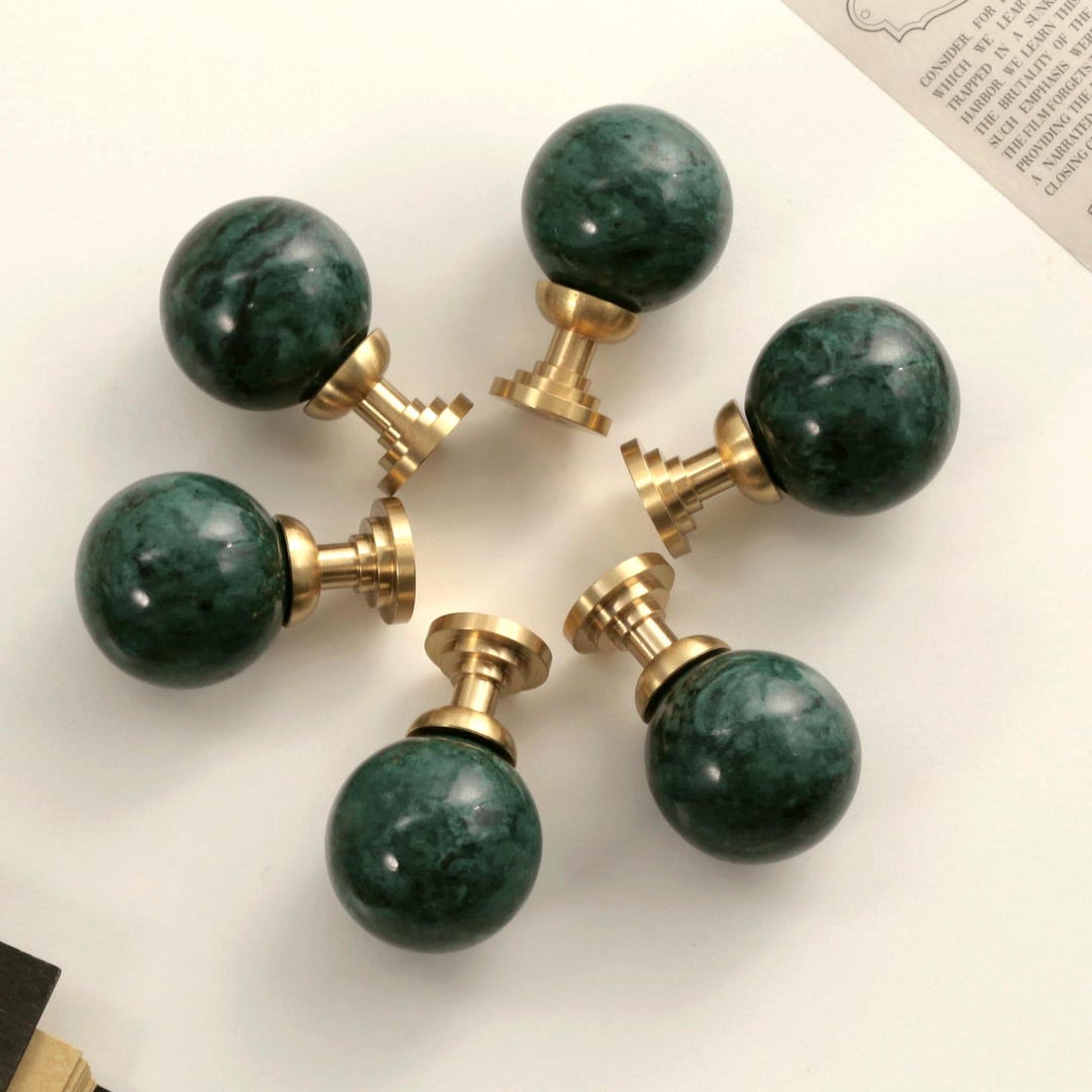 Green Marble Drawer Knob,natural Round Marble Cabinet Dresser Handles ...