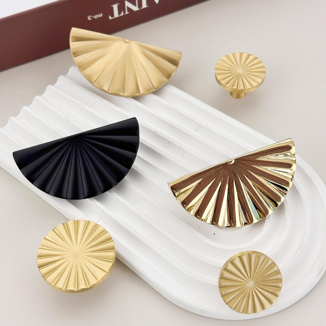 Solid Brass Sun Cabinet Drawer Handle, Semicircle Kitchen Pulls Knobs ...
