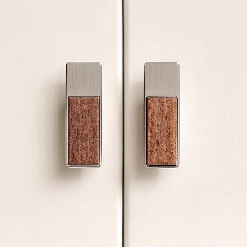 Wooden Brass Nickel Handles Drop Dresser Knobs Walnut Wood Drawer ...