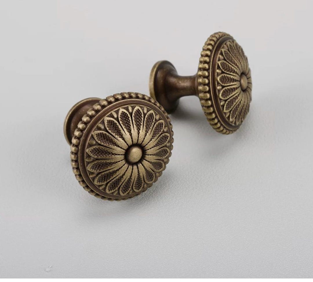 Victorian Antique Brass Drawer Knobs/aged Brass Knobs Handles/ Brass Dresser Knobs/ Antique ...