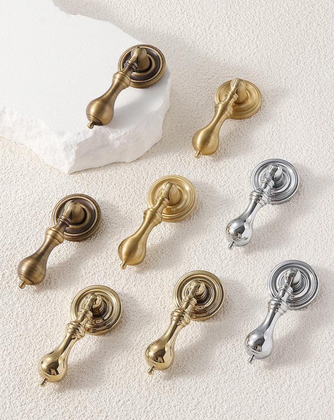 Solid Brass Drop Pull Handles Pendant Dresser Knob Pull Handles Drop Drawer Knob Pull Closet ...