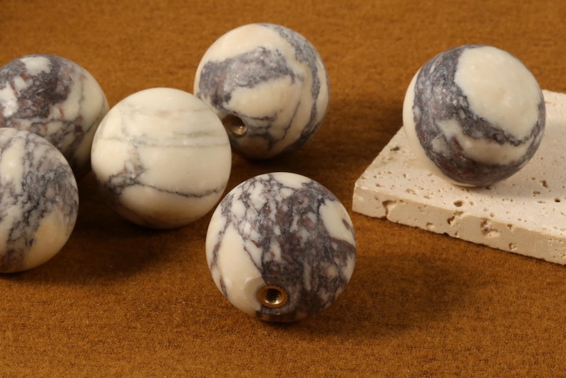 Luxury Marble Ball Drawer Knob, Natural Round Marble Cabinet Dresser ...