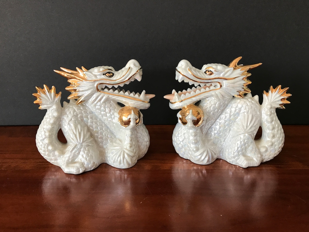 Dragons Iridescent Dragons Fabulous Ivory and Gold - Etsy