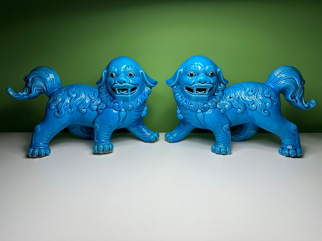 Foo Dogs - Large Glossy Blue Foo Dogs: Shishi Lion Guardians, 6" Tall ...