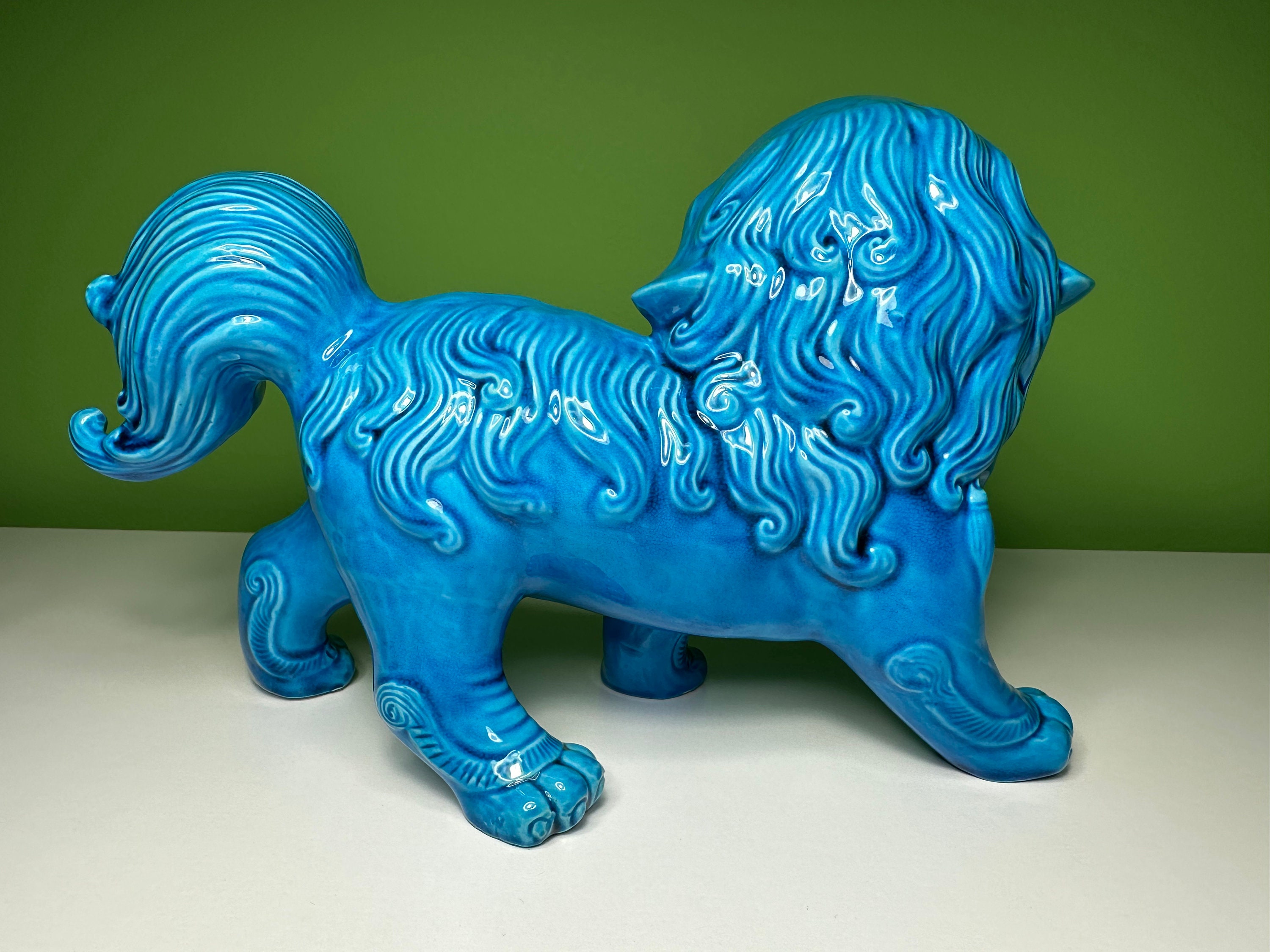 Foo Dogs - Large Glossy Blue Foo Dogs: Shishi Lion Guardians, 6" Tall ...