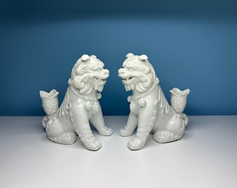 Pair of Porcelain White Foo Dogs - Etsy