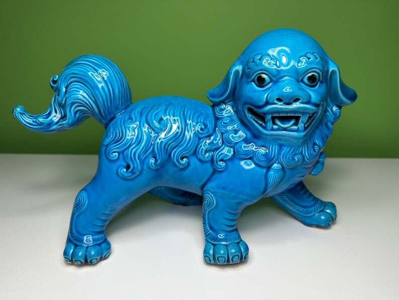Foo Dogs - Large Glossy Blue Foo Dogs: Shishi Lion Guardians, 6" Tall ...