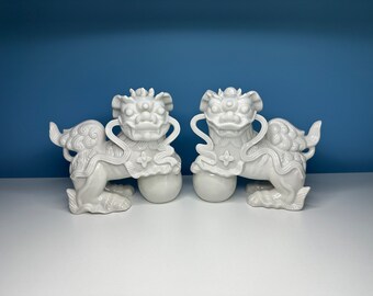 Pair of Porcelain White Foo Dogs - Etsy