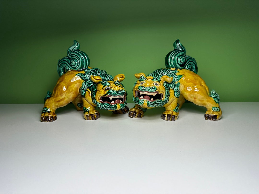 Foo Dogs - Colorful Porcelain Foo Dogs - Yellow and Green Shishi Lions ...