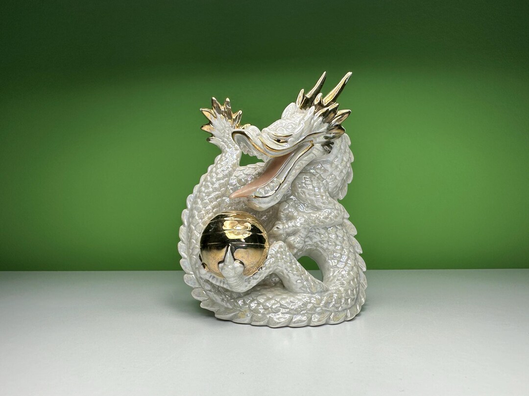 Porcelain Dragon Yoshimi K. Iridescent Dragon Fabulous Ivory and Gold ...