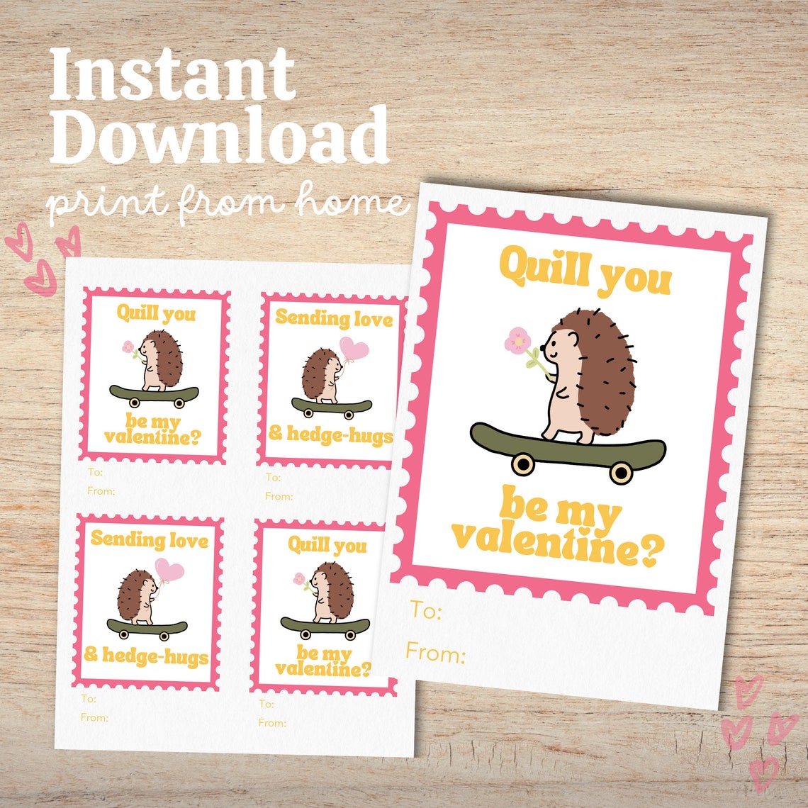 Hedgehog Valentine's Day Cards for Friends or Class - Etsy