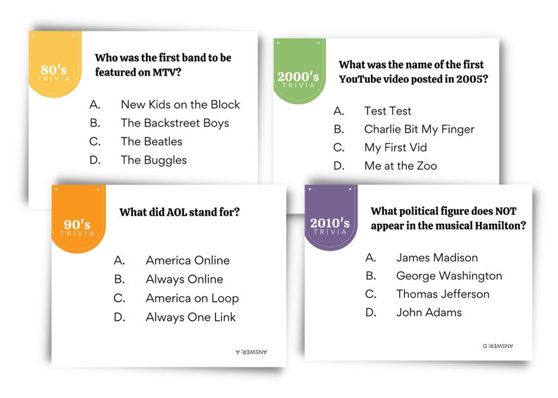 Printable Trivia Game 80s 90s 2000s 2010s Pop Culture Trivia - Etsy
