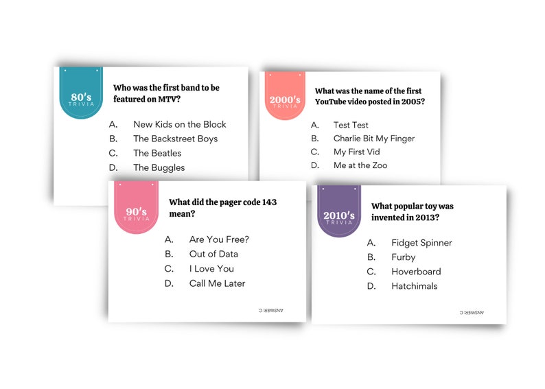 Printable Trivia Game 80s 90s 2000s 2010s Pop Culture Trivia - Etsy