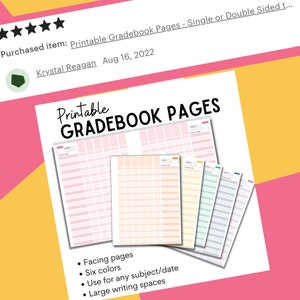 Printable Gradebook Pages Single or Double Sided to Lay Flat in Binder ...