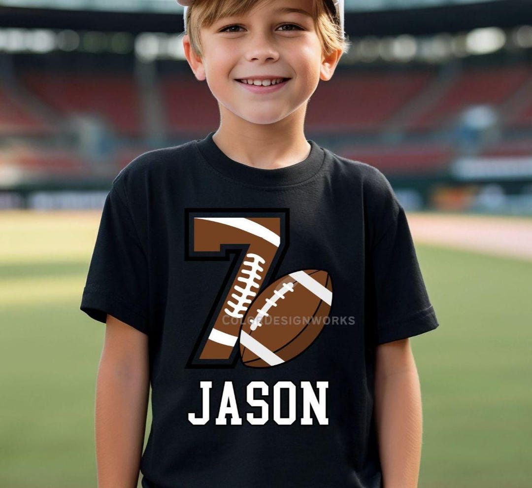 Football Number 7 Birthday Shirt Youth Tee, Personalized Name Boys ...