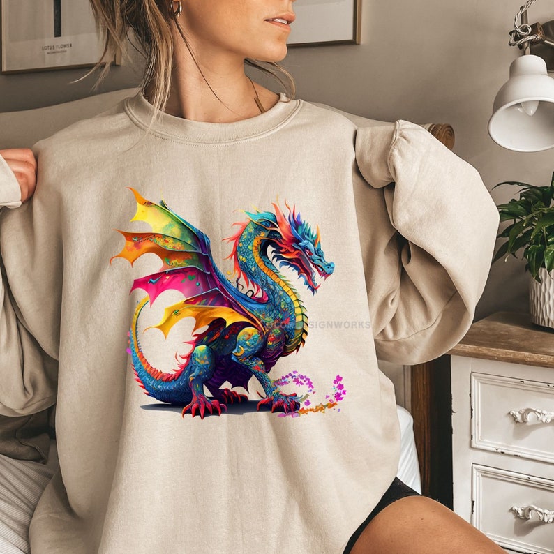 Colorful Dragon Sweatshirt, Colorful Psychedelic Dragon Lover Shirt ...