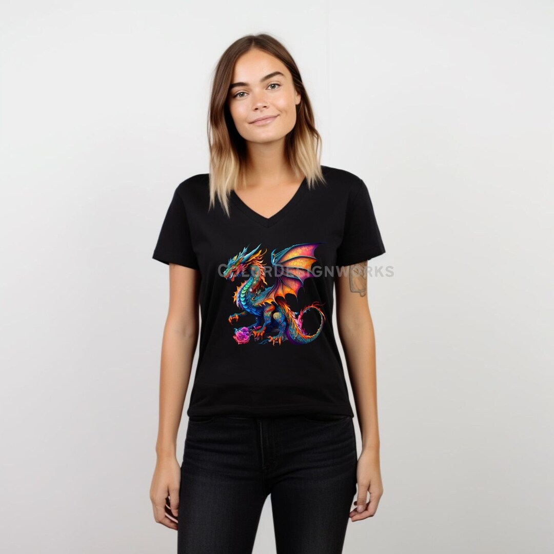Dragon V-neck Tee, Dragon Shirt, Colorful Psychedelic Dragon T-shirt ...