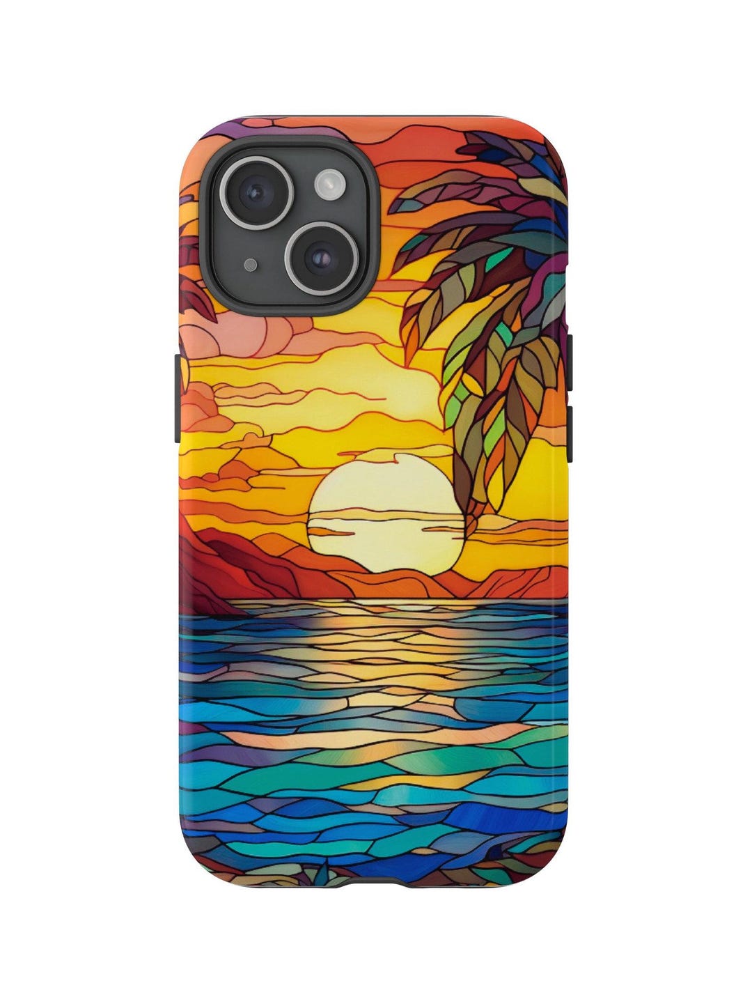 Stained Glass Tropical Beach Sunset Phone Case, Tough Cases, Palm Tree ...