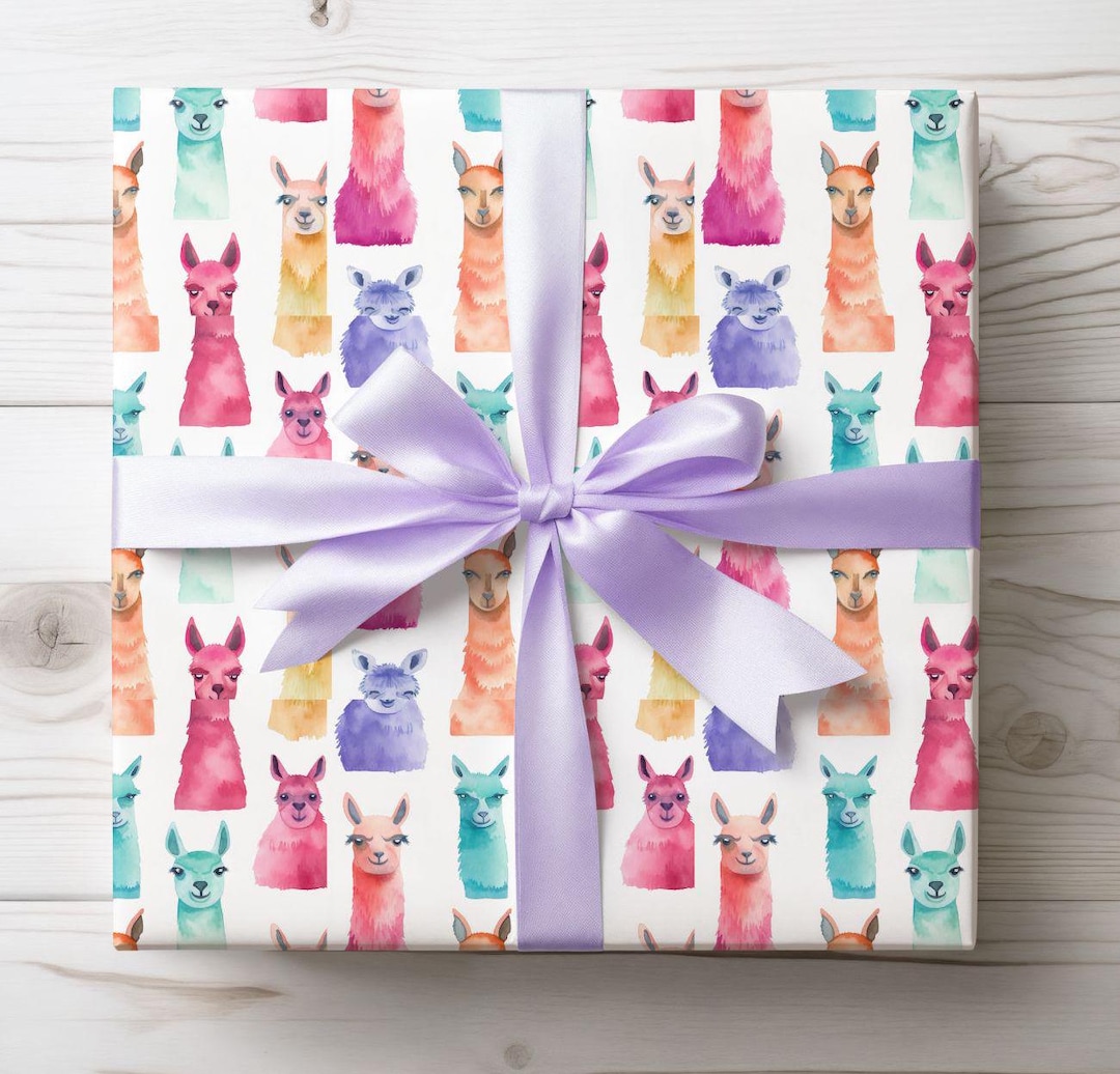 Wrapping Paper, Watercolor Llama Gift Wrap for Llama Lover, Birthday ...
