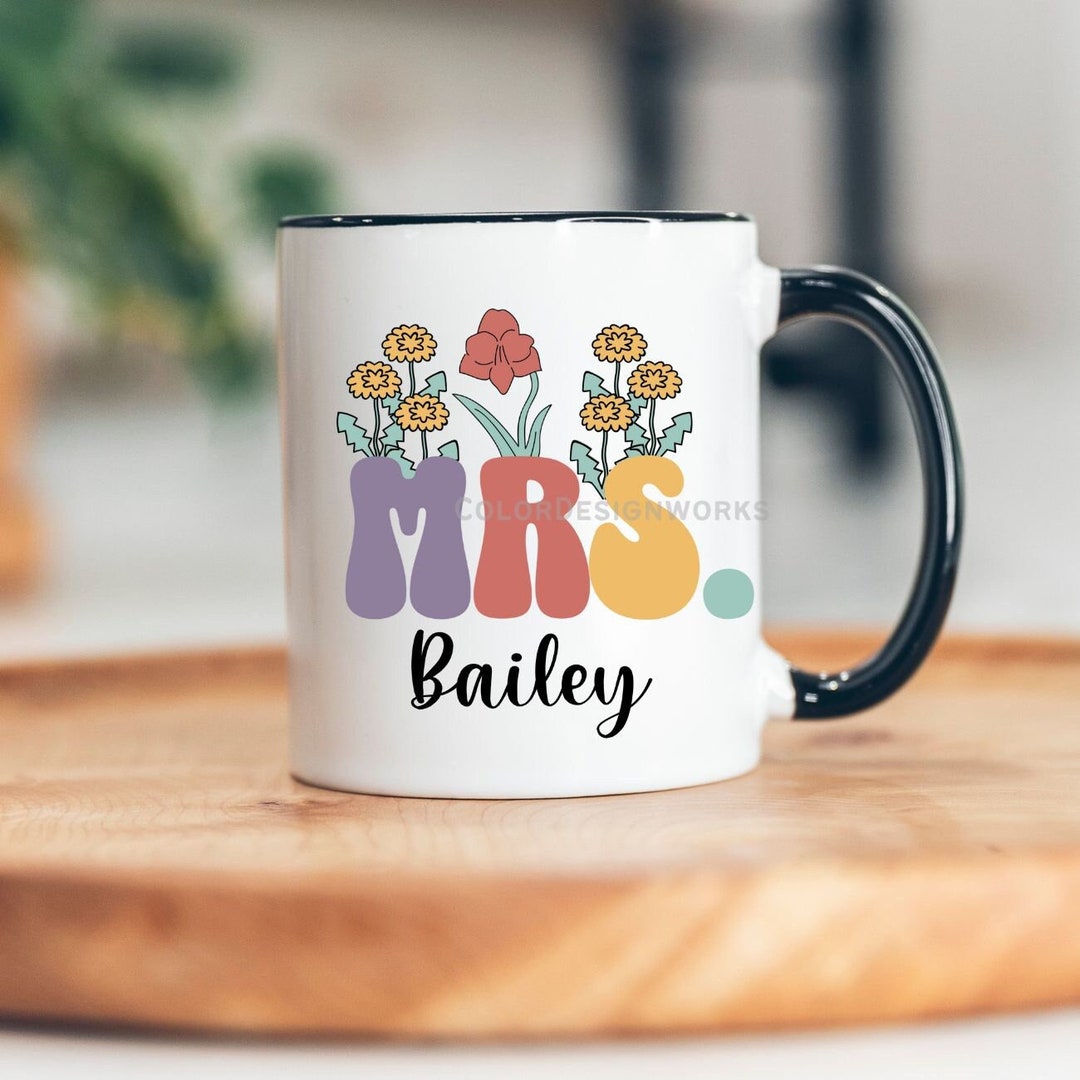 Wildflowers Mrs Mug, Personalized Mrs Mug, Gift for New Bride, Gift for ...