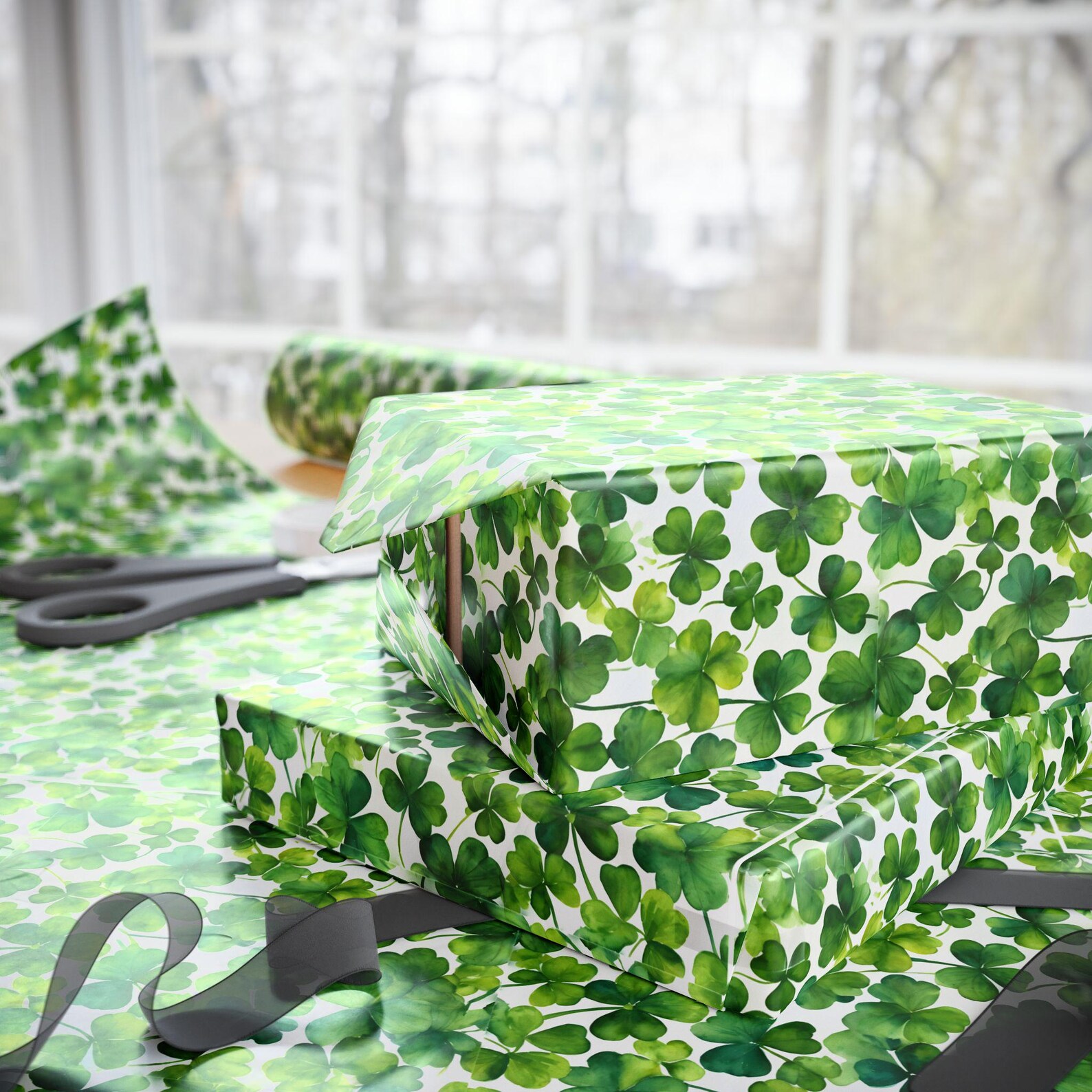 Shamrock Wrapping Paper Roll, St Patrick's Day Irish Gift Wrap, Green ...