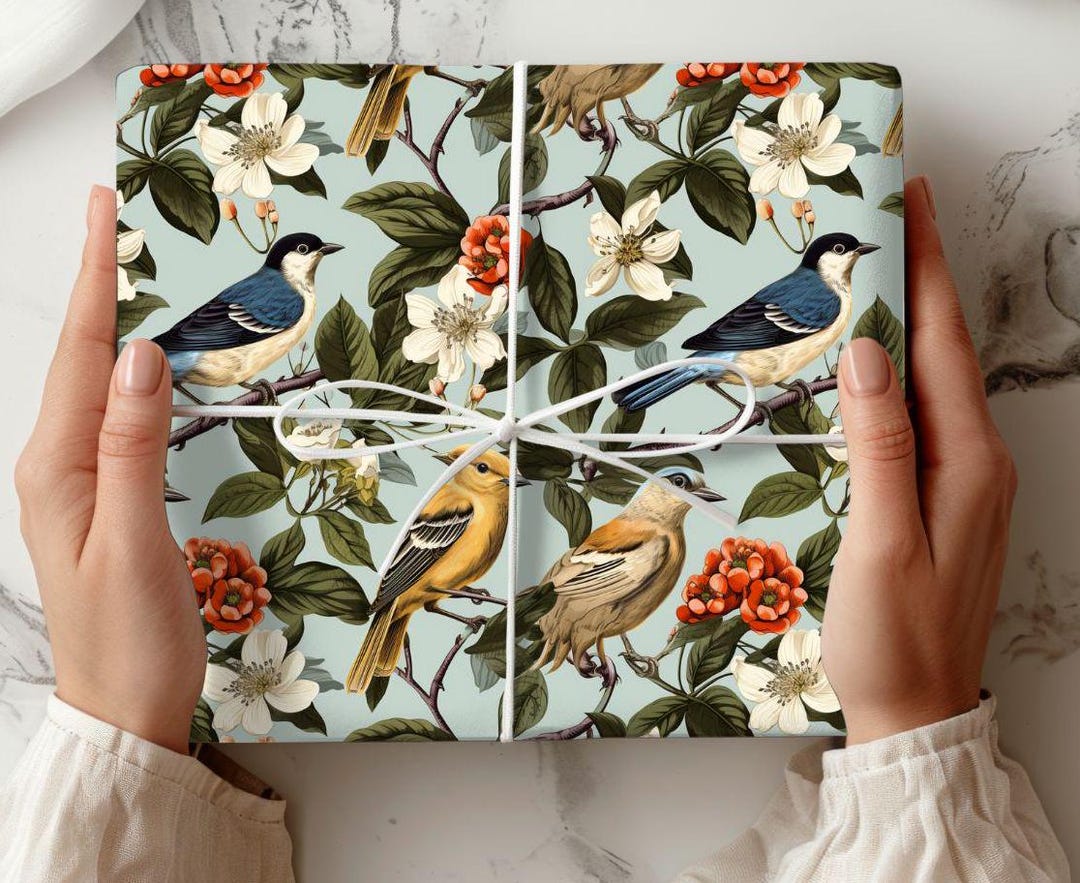 Bird Wrapping Papers, Floral Nature Lover Gift Wrap Eco Friendly ...