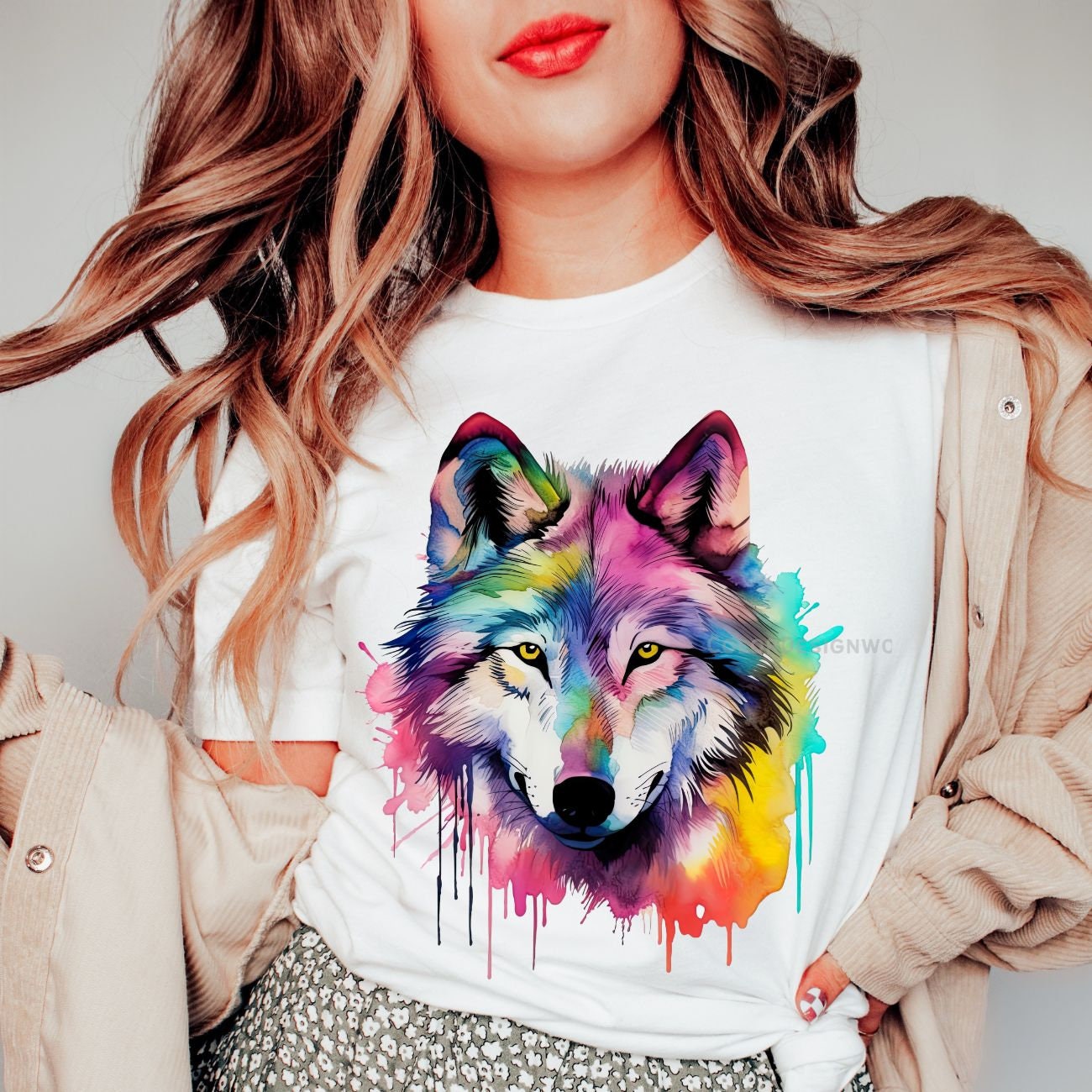 Wolf Shirt Watercolor Wolf Shirt Rainbow Dripping Paint Wolf - Etsy