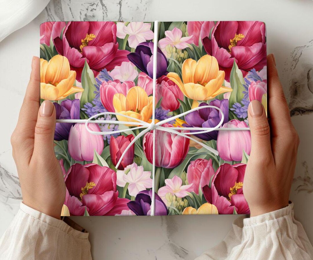 Tulip Wrapping Paper, Spring Floral Gift Wrap, Anniversary Birthday ...