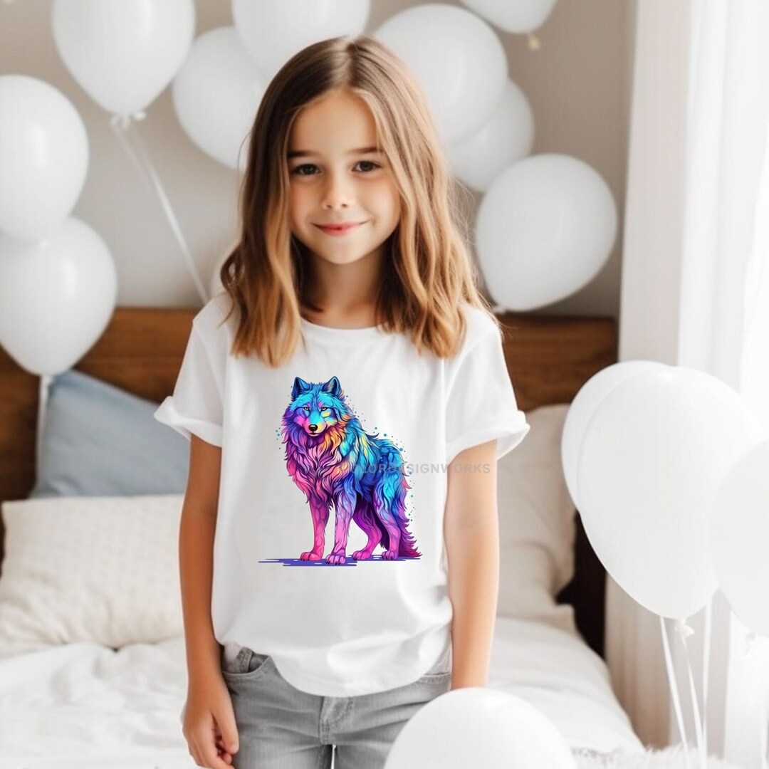 Kid's Wolf Shirt, Colorful Wolf Youth Shirt, Wolf Lover Shirt, Wolf ...