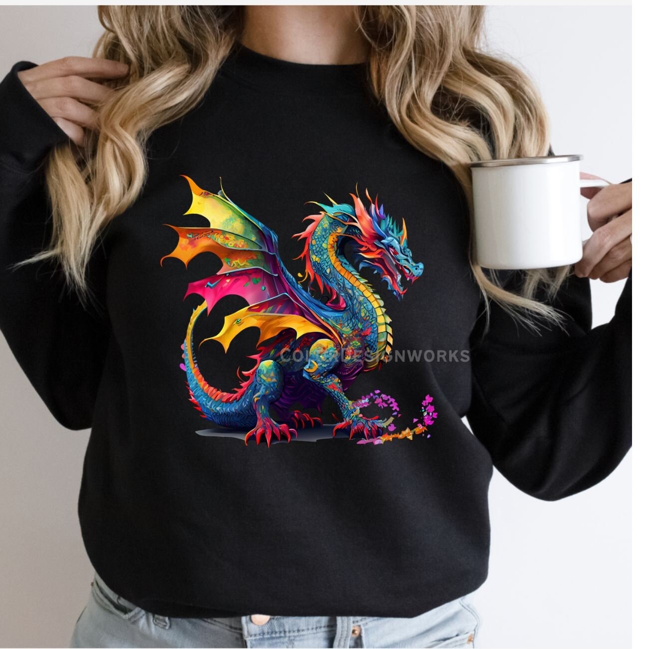 Colorful Dragon Sweatshirt, Colorful Psychedelic Dragon Lover Shirt ...