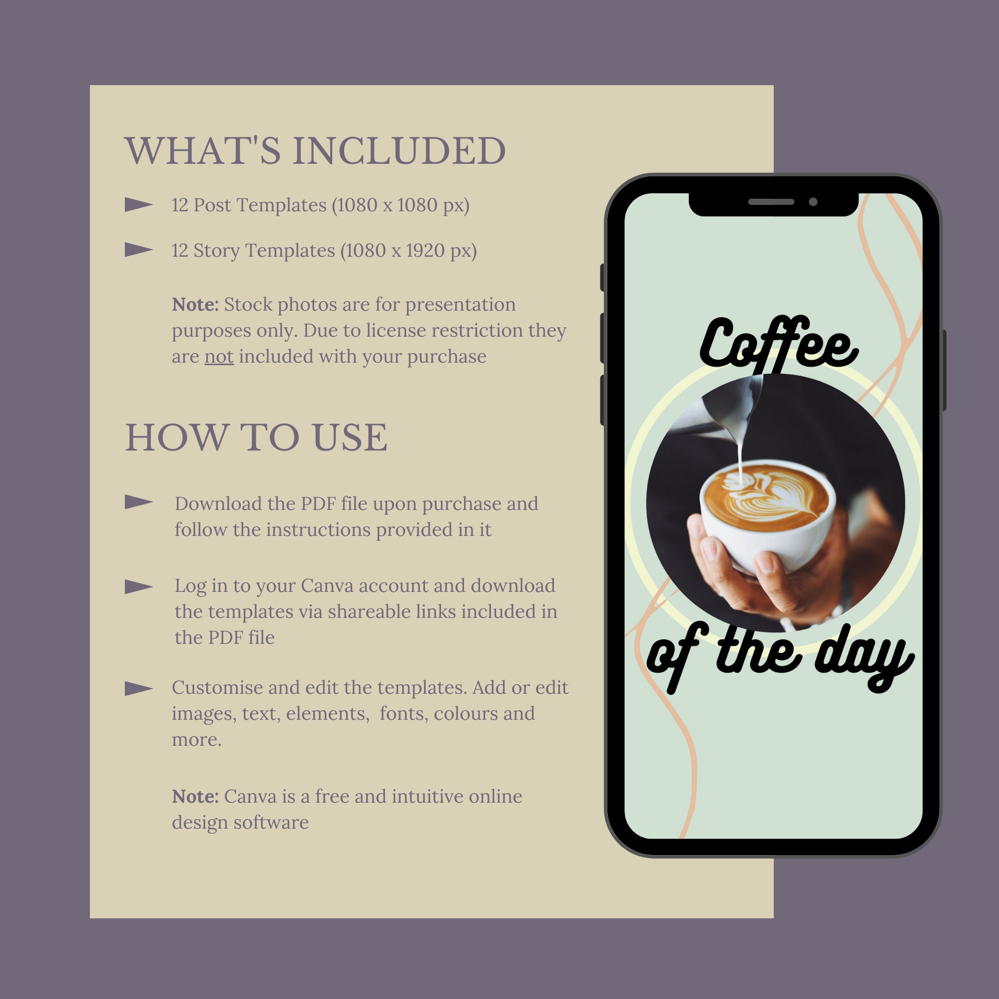 24 Coffee Instagram Template, Canva Template, Instant Download ...