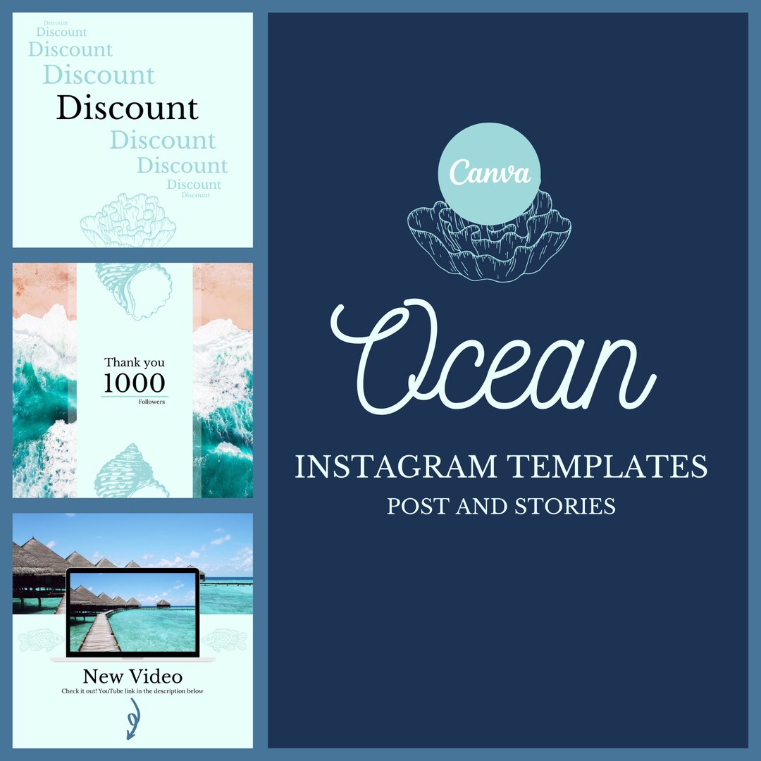 24 Ocean Blue Instagram Template, Canva Template, Instant Download ...