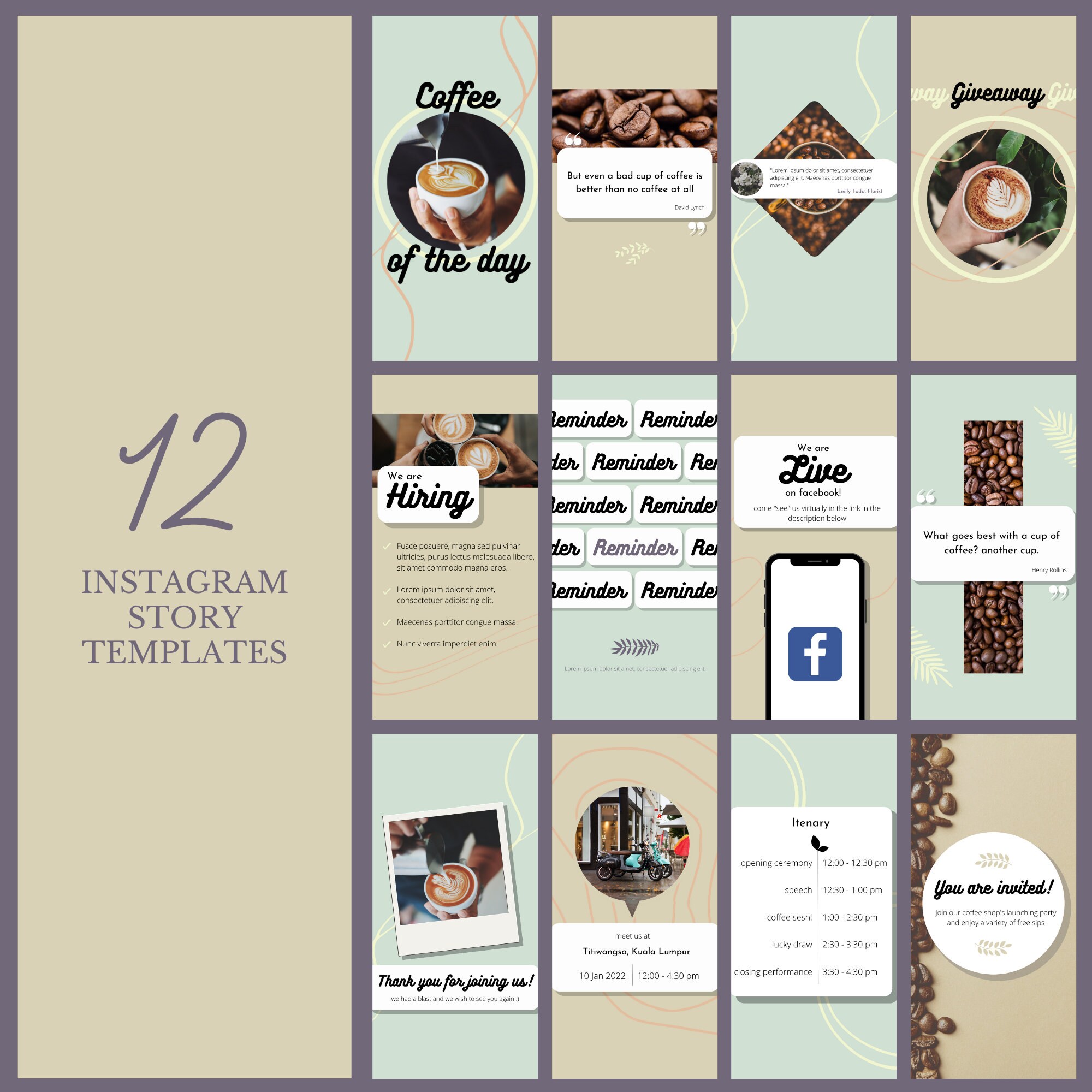24 Coffee Instagram Template, Canva Template, Instant Download ...
