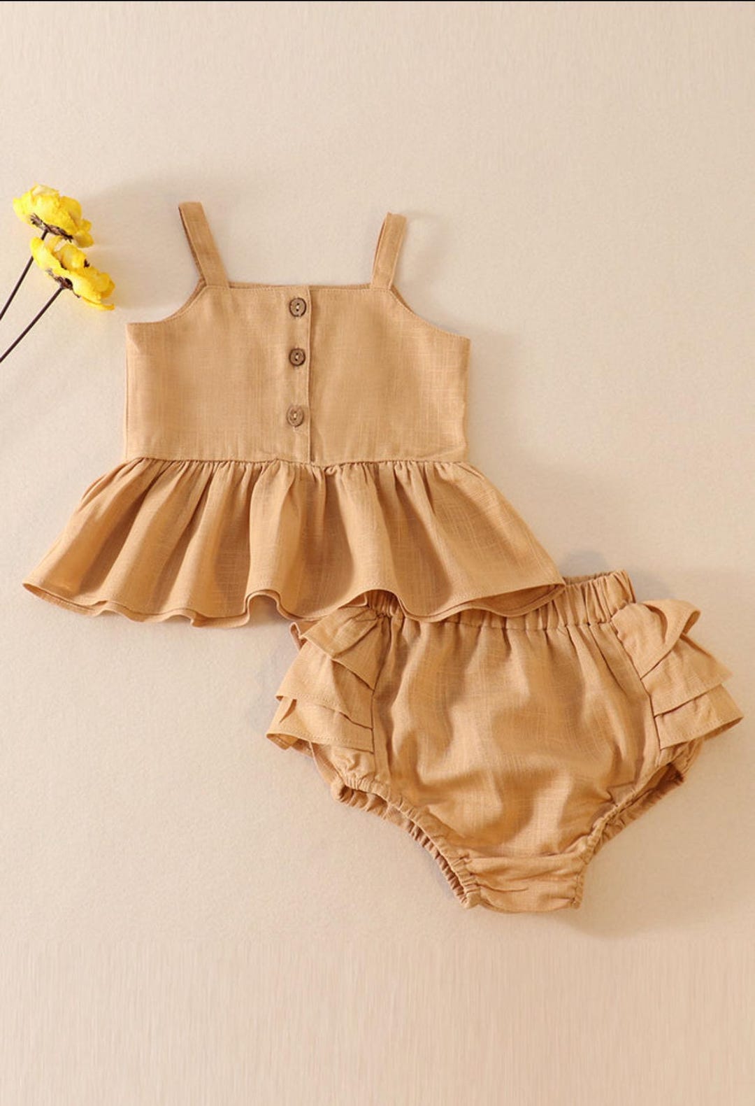 Elegant Beige Linen Ruffle Baby Set – 2 Piece Delicate Outfit - Etsy