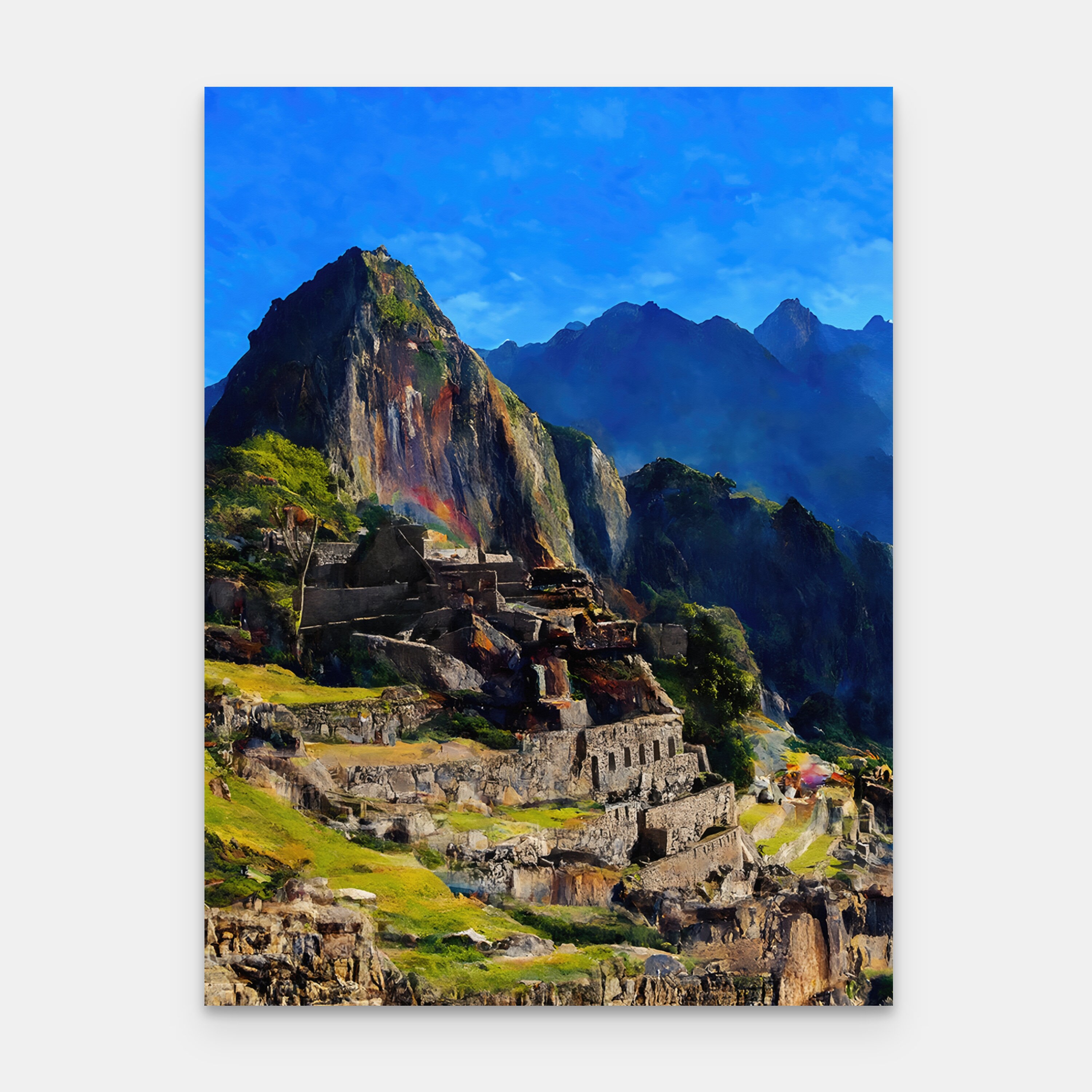 Machu Picchu Portrait Painting, Peru Travel Print, Seven Wonders of the ...