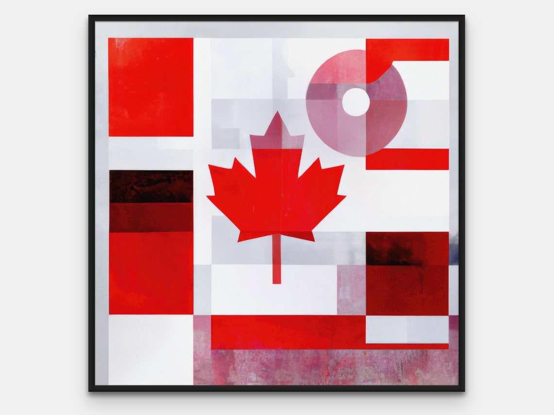 Abstract Wall Art, Canada Flag Inspired Art Print, Vintage Geometric ...