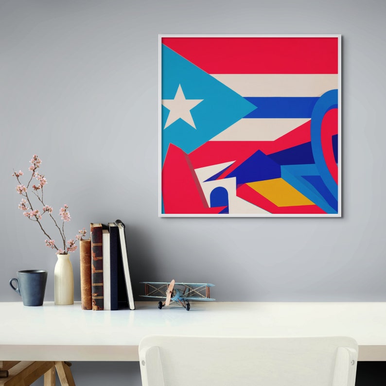 Abstract Wall Art, Puerto Rico Flag Inspired Art Print, Vintage ...