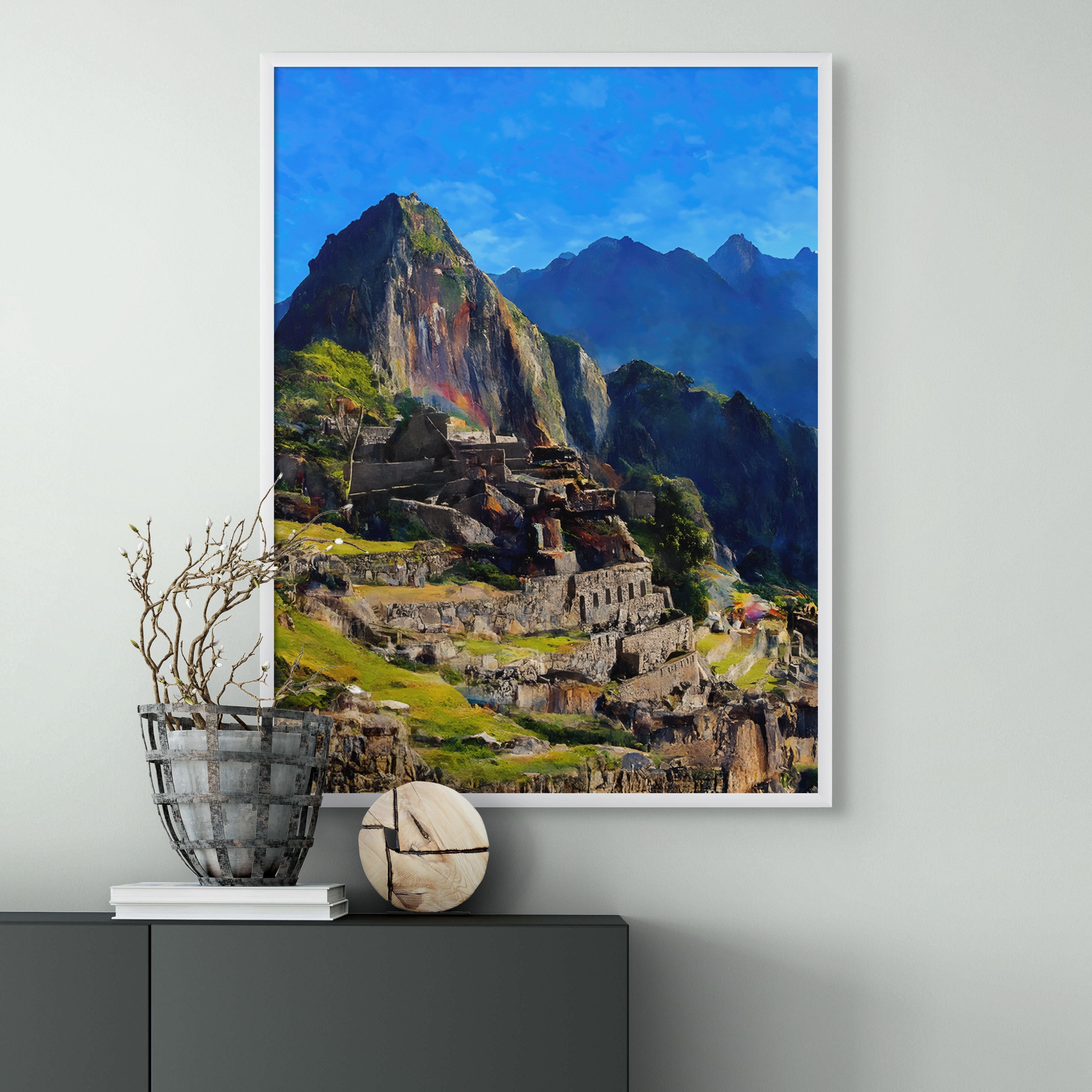 Machu Picchu Portrait Painting, Peru Travel Print, Seven Wonders of the ...