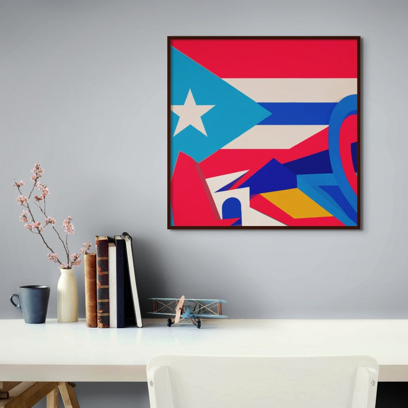 Abstract Wall Art, Puerto Rico Flag Inspired Art Print, Vintage ...