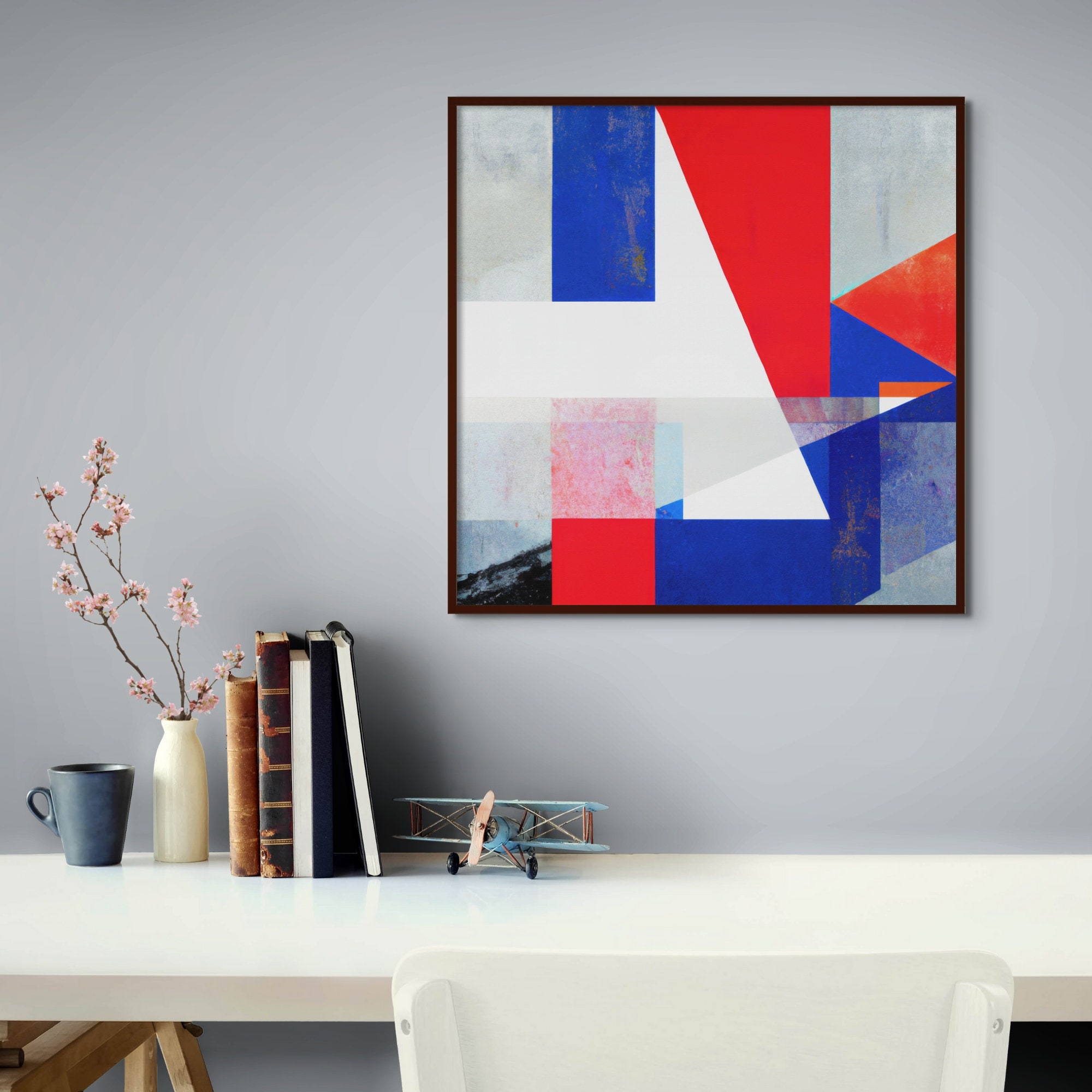 Abstract Wall Art, France Flag Inspired Art Print, Vintage Geometric ...