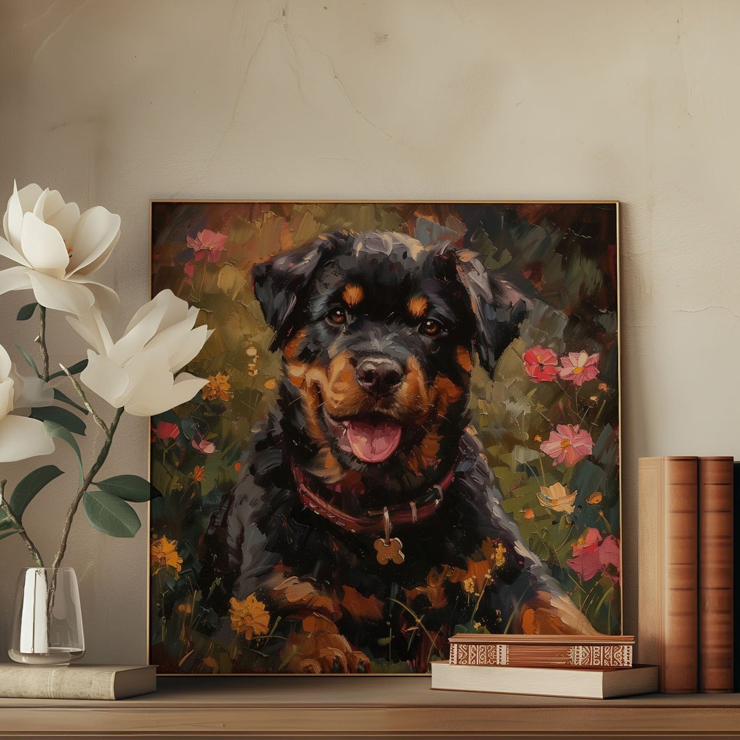 Rottweiler Art Print, Whimsical Animal Print, Rottweiler Puppy Nursery ...