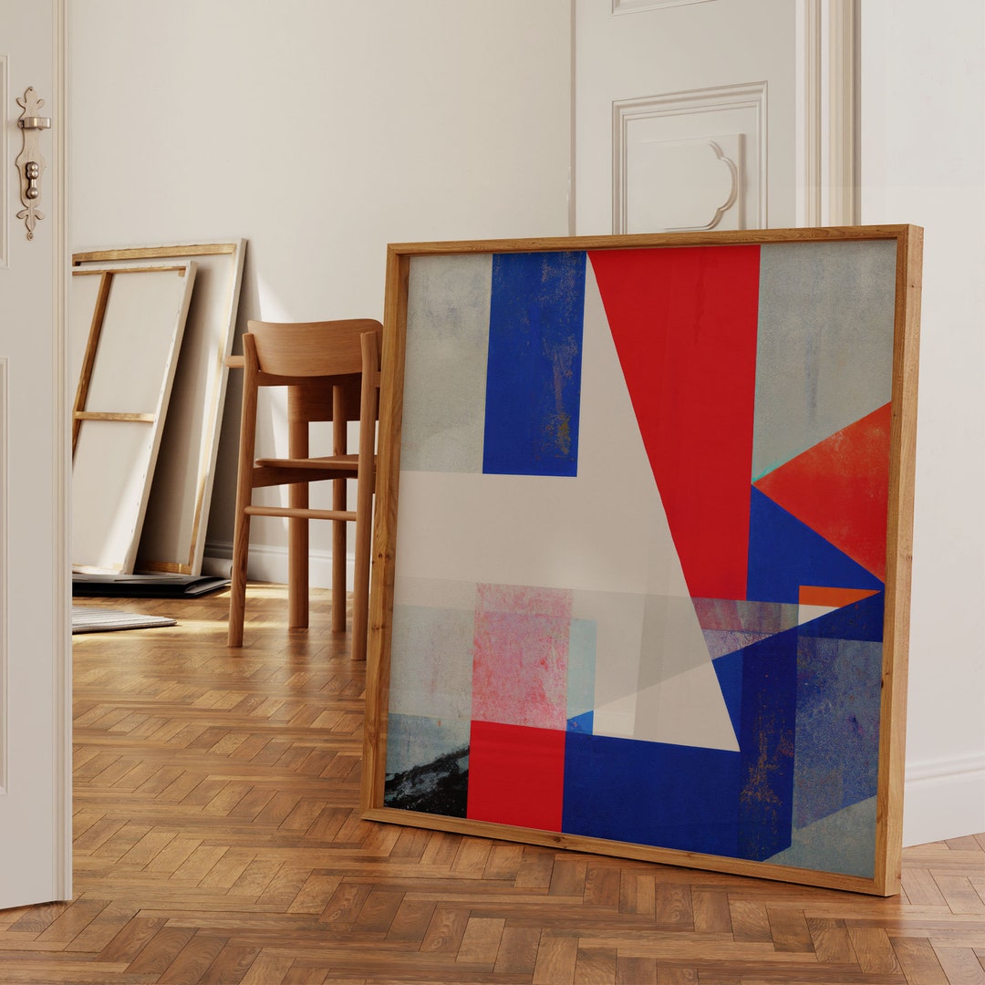 Abstract Wall Art, France Flag Inspired Art Print, Vintage Geometric ...
