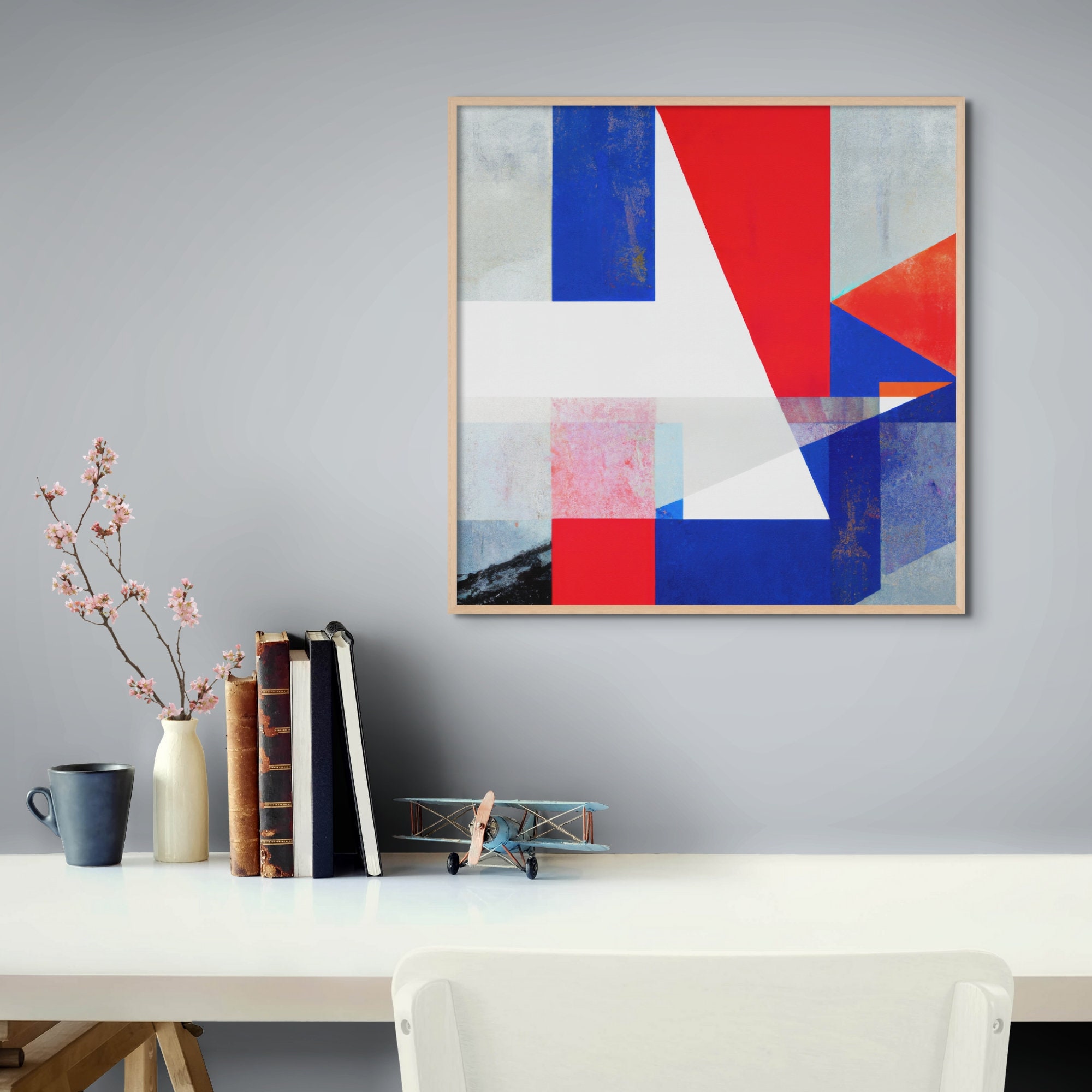 Abstract Wall Art, France Flag Inspired Art Print, Vintage Geometric ...
