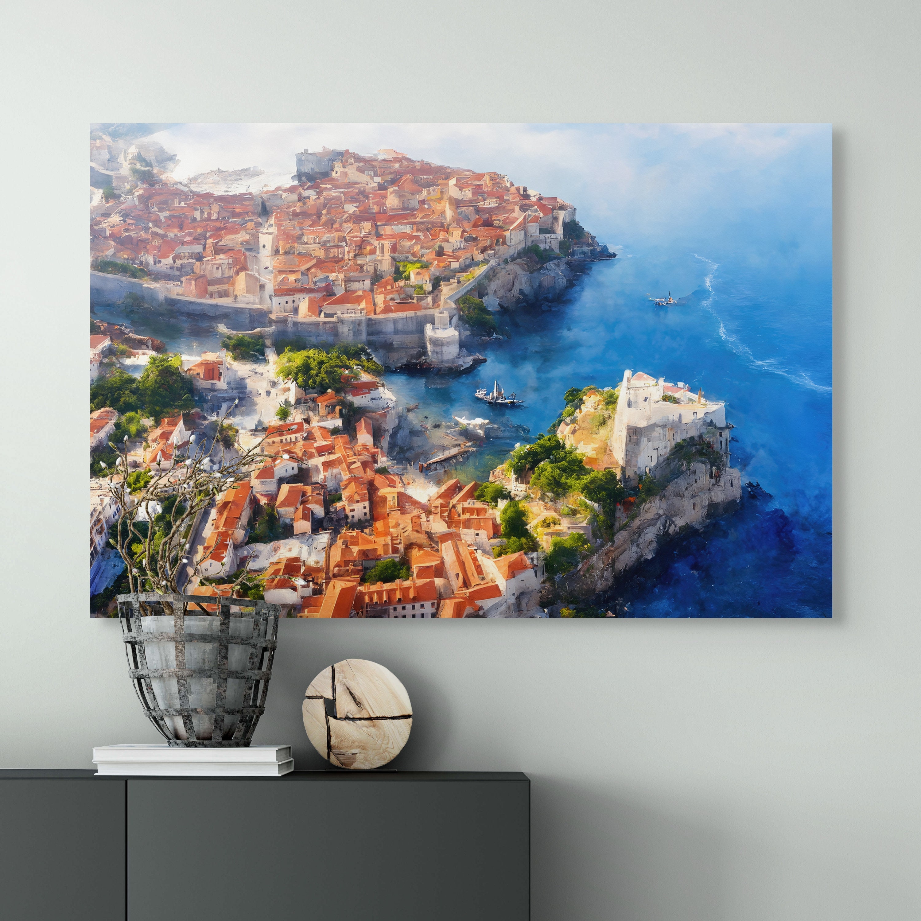 Dubrovnik Painting, Croatia Travel Print, Adriatic Coast Wall Art ...