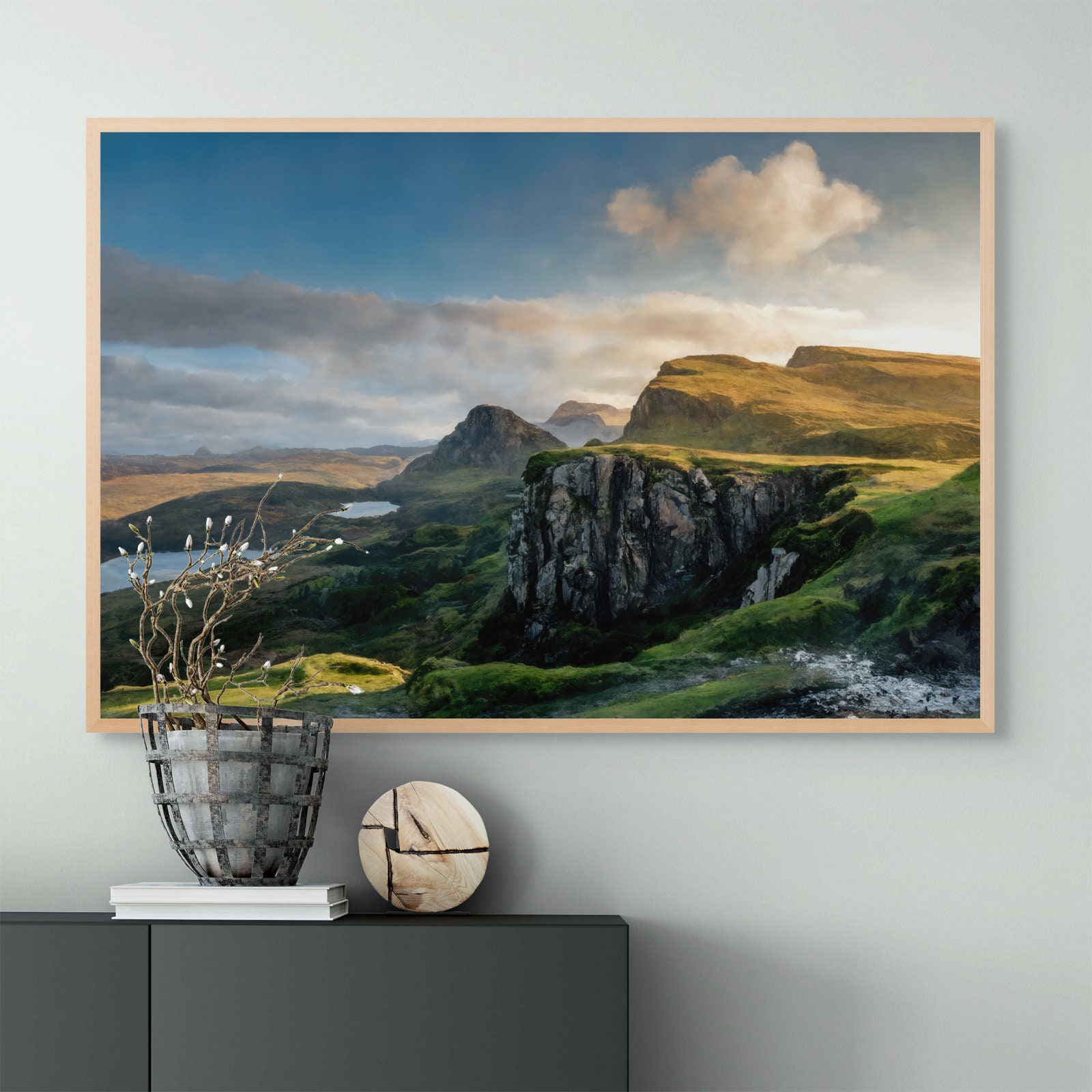 Scottish Highlands Majesty Print, Lush Watercolor Landscape Art ...