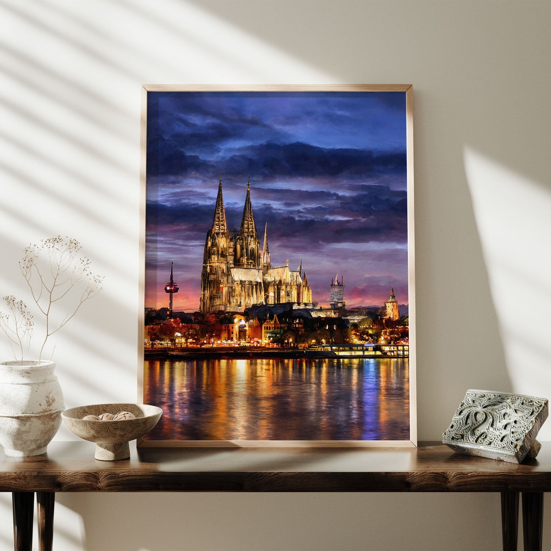 Cologne Cathedral Portrait Painting, Germany Cityscape Travel Print ...