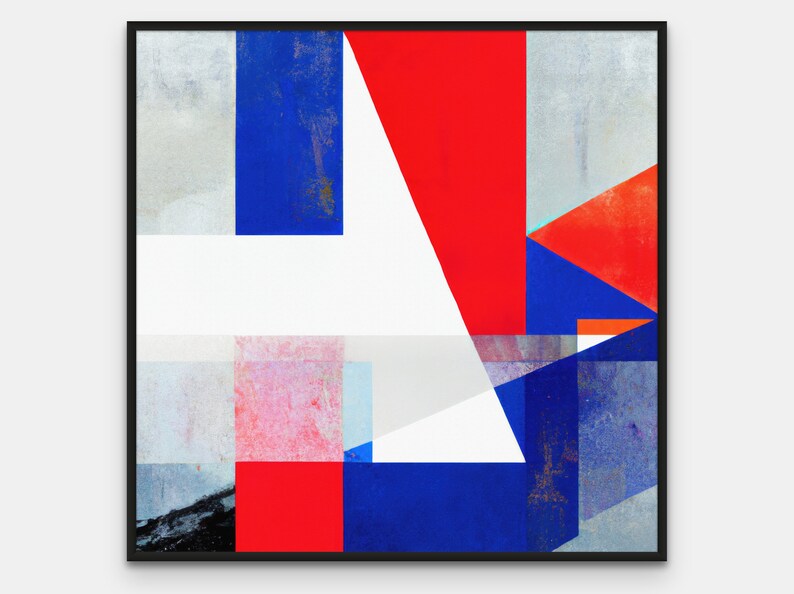 Abstract Wall Art, France Flag Inspired Art Print, Vintage Geometric ...