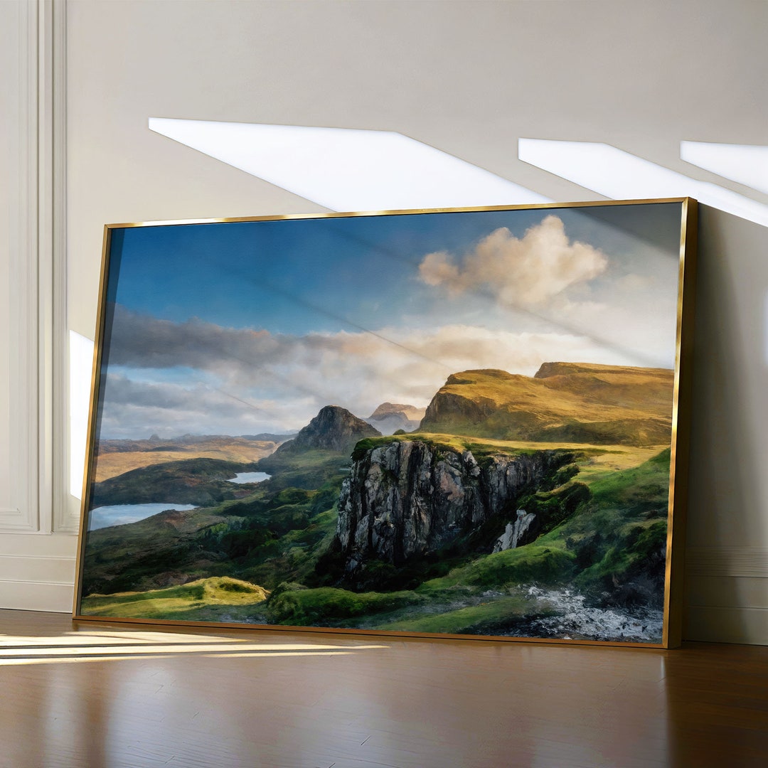 Scottish Highlands Majesty Print, Lush Watercolor Landscape Art ...