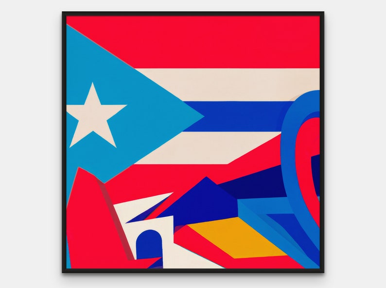 Abstract Wall Art, Puerto Rico Flag Inspired Art Print, Vintage ...